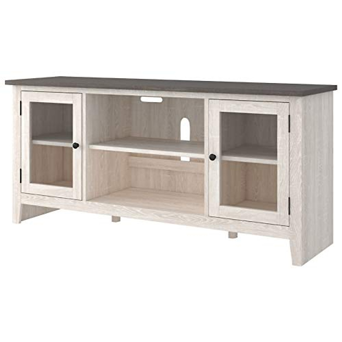 Signature Design by Ashley Dorrinson Farmhouse TV Stand with Fireplace Option, Fits TVs up to 58", Whitewash