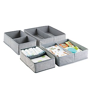 mDesign Fabric Drawer Organizer Bins, Kids/Baby Nursery Dresser, Closet, Shelf, Playroom Organization, Hold Clothes, Toys, Diapers, Bibs, Blankets, Set of 2, 2 Pack, Gray/White Polka Dot
