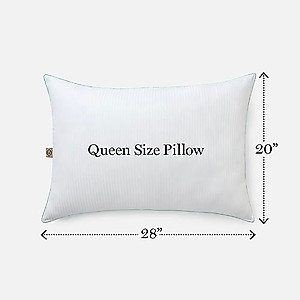 MARTHA STEWART Down Alternative Bed Queen Pillows Set Of 2, Cooling Hotel Pillow, Memory Foam-Like Fiber Fill, Premium Side Sleeper Dorm Pillows For Adults, Pressure Relieving, Dobby Stripe, White