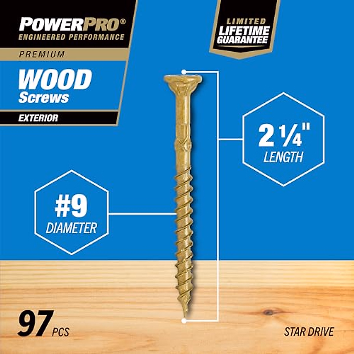 Power Pro Premium Exterior Wood Screws (#9 x 2-1/4") - 1lb Box