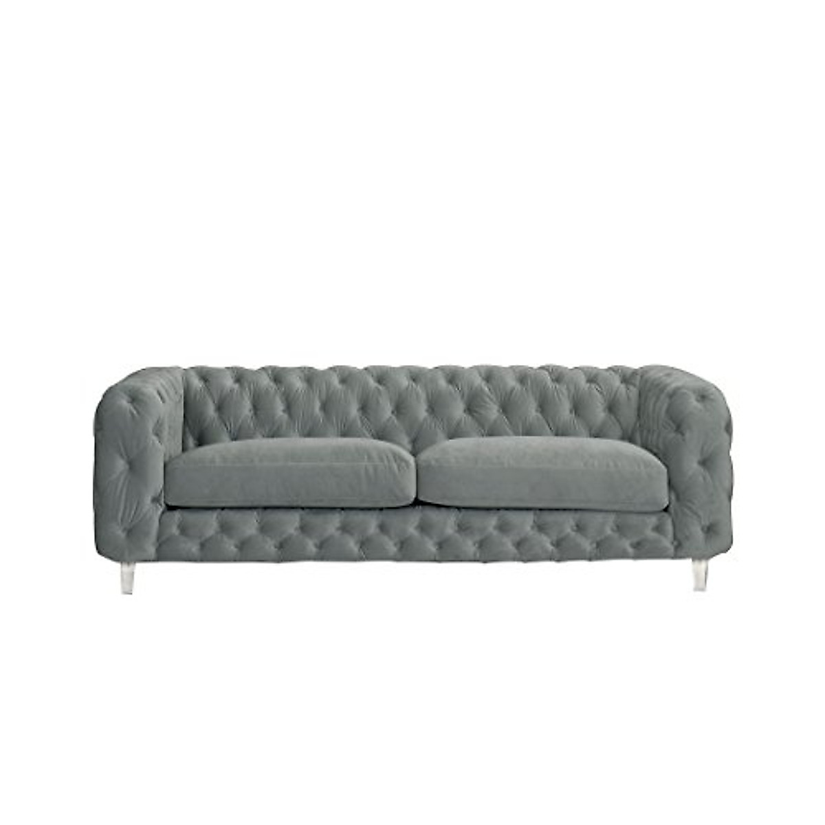 Iconic Home Modern Contemporary Tufted Velvet Down-Mix Cushons Acrylic Leg Sofa, Grey