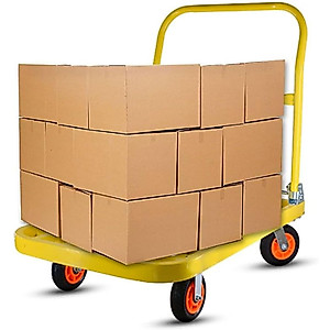 Platform Truck Heavy Platform Truck Steel Flat Handtruck Load 1320lbs Folding Push Cart Silent Flatbed Cart Bright Yellow Moving Dolly Cart Reliable