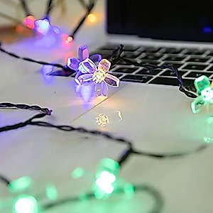 String Light, 2Pcs String Light 5M/16.4Ft 50 Led Sakura 8 Lighting Modes Lamp String Lighting Chain Decoration Bulb for Home Party Garden-