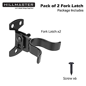 HILLMASTER 1-3/8" Flat Back Wall Mount Chain Link Fork Latch, Black Gate Fork Latch with Padlock Hole,Fence Latch Lock with Screws,Bolts,Gate Hardware Gate Latches for Outdoor Wooden Gates,2 PCS