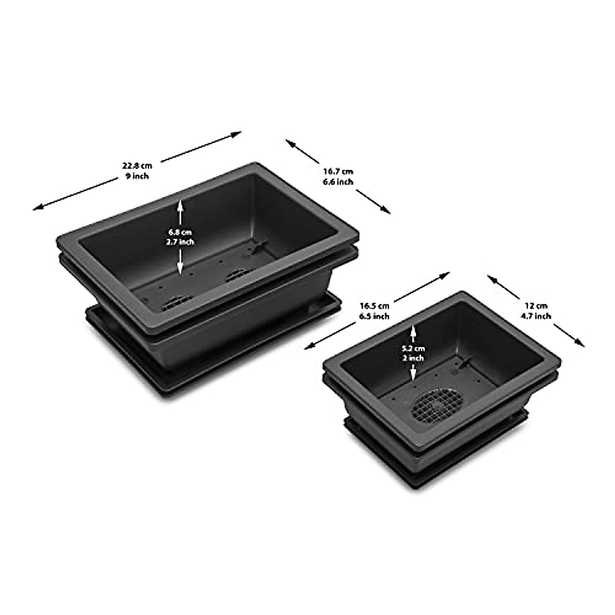 LIXXLY Bonsai Training Pots with Humidity Trays - Can be Used Indoors/Outdoors - Set of 4 Plastic Pots - Complete with Succulent Plant Water Bottle