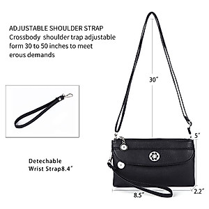 Angel Kiss Women's leather Wristlet Clutch Wallet Double Corner Zip Small Crossbody Bag with Removable Wrist Strap and Adjustable Strap(Black)