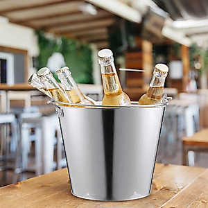 6 Pcs Galvanized Bucket 6.7 x 9.5 x 7.5 Inch Metal 5 L Ice Beer Bucket Silver Tin Large Metal Pail Steel Container with Handle for Wine Champagne Bar Kitchen Indoor Outdoor Holiday Party Supplies
