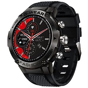 VALYV Fashionable Smart Watch for Men, Fitness Tracker Watch with Bluetooth Calling Heart Rate Monitor Military Tactical Sports Watch Activity Trackers for Huawei Samsung Android iOS Phone (Black)