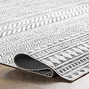 nuLOOM Kira Machine Washable Tribal Geometric Area Rug, 5' x 8', Grey