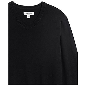 Goodthreads Men's Lightweight Merino Wool V-Neck Jumper (Available in Tall), Black, Large