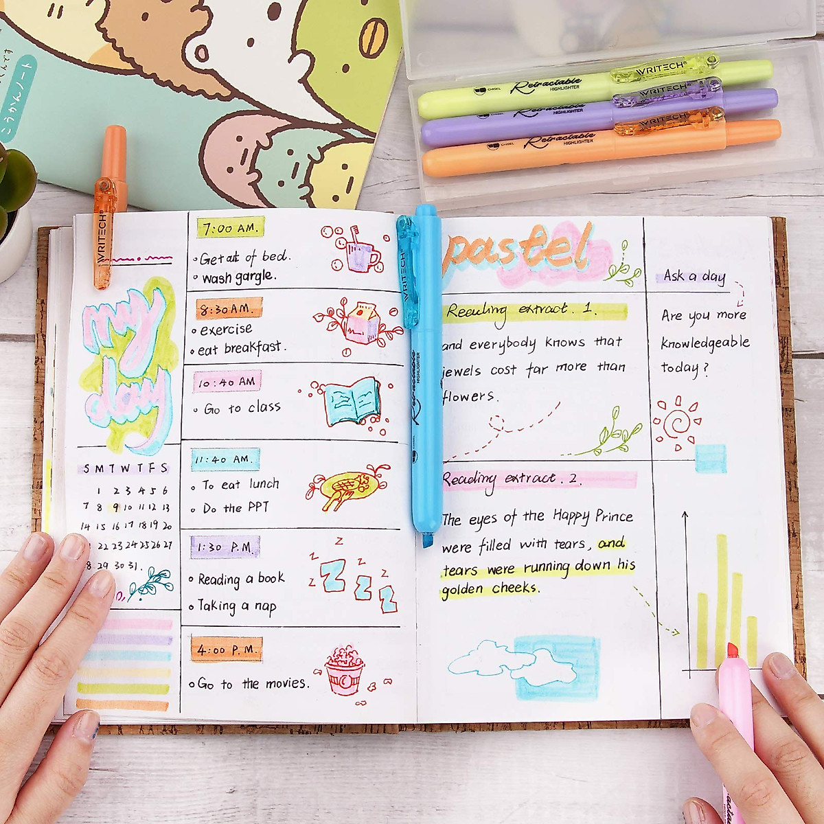 Writech Retractable Highlighters Assorted Colors: Chisel Tip Click Aesthetic Highlighter Marker Pens Pack Multi Colored Ink No Bleed Smear for Highlighting Journaling (12ct Neon+Pastel)