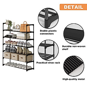 Calmootey 6-Tier Shoe Rack, Tall Large Capacity 30 Pairs Shoes Storage Organizer, Stackable Wide Shoe Shelf for Entryway, Hallway, Black