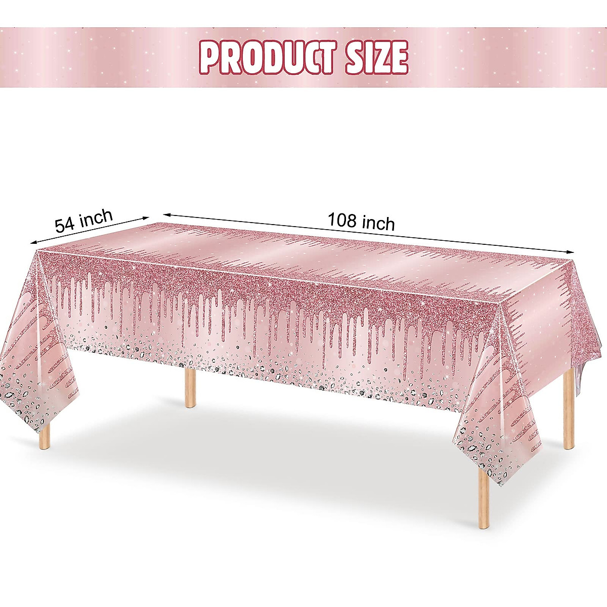 3 Pcs Pink and Rose Gold Tablecloths Glitter Diamond Table Cover PE Girl Party Glitter Table Cloths Sequin Printed Plastic Tablecloths for Girl Women Birthday Wedding Party, 54 x 108 (Classic)