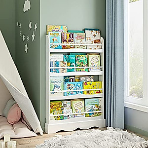 ABBWOBOX 4-Tier Bookshelf, 31.5L x 5.3W x 46.5H Wall Mounted Floating Display Storage Shelves Book Rack, Organizer Stand for Books Toys in Playroom Living Room Bedroom, White