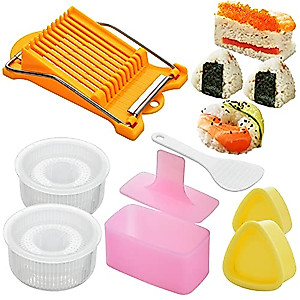 Spam Musubi Mold Rice Ball Maker Onigiri Kit - 7 Pcs Onigiri Mold Set with Luncheon Meat Cheese Egg Butter Cutter Slicer and Rice Paddle - Easy To Use Premium Quality Rice Mold Maker
