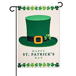 Tugaizi St.Patrick’s Day Garden Flag Shamrock/Hat St Patrick’s Flag 13 * 18.9 Inch Double-sided Happy St. Patrick's Day Flag for House Yard Outdoor Decor