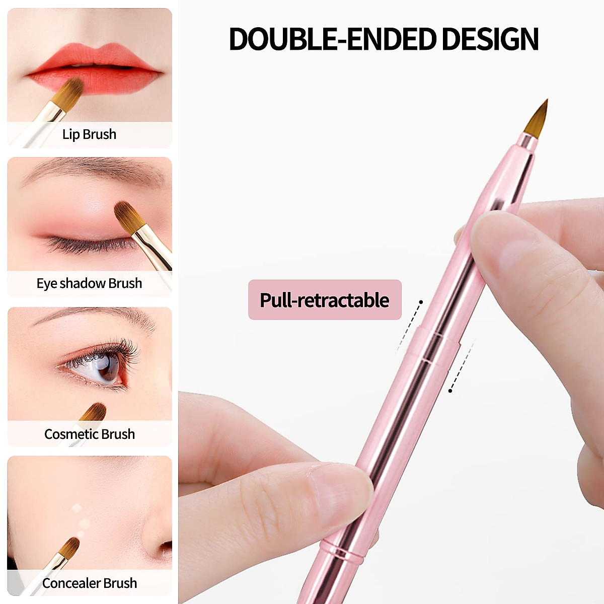 Unaone [2 Pack] Lip Brush for Lipstick, Retractable Lip Brushes, Dual-ended Makeup Brush for Lipstick Lip Gloss, Include Lid