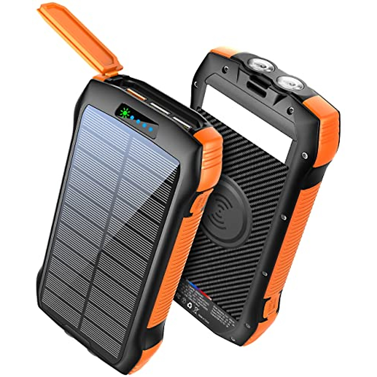 Solar Power Bank, MOSKIZ Portable Charger 33500mAh QC3.0 18W PD 20W Fast Charging, Portable Phone Charger with 10W Wireless 5 Outputs IP67 Waterproof 6W Bright Flashlight for iPhone Samsung etc.