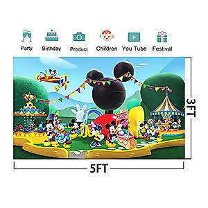 FQFMJDM Mickey Mouse Clubhouse Backdrop for Birthday Party Decorations Park Baby Shower Background Cake Table Supplies Theme Banner 5x3ft