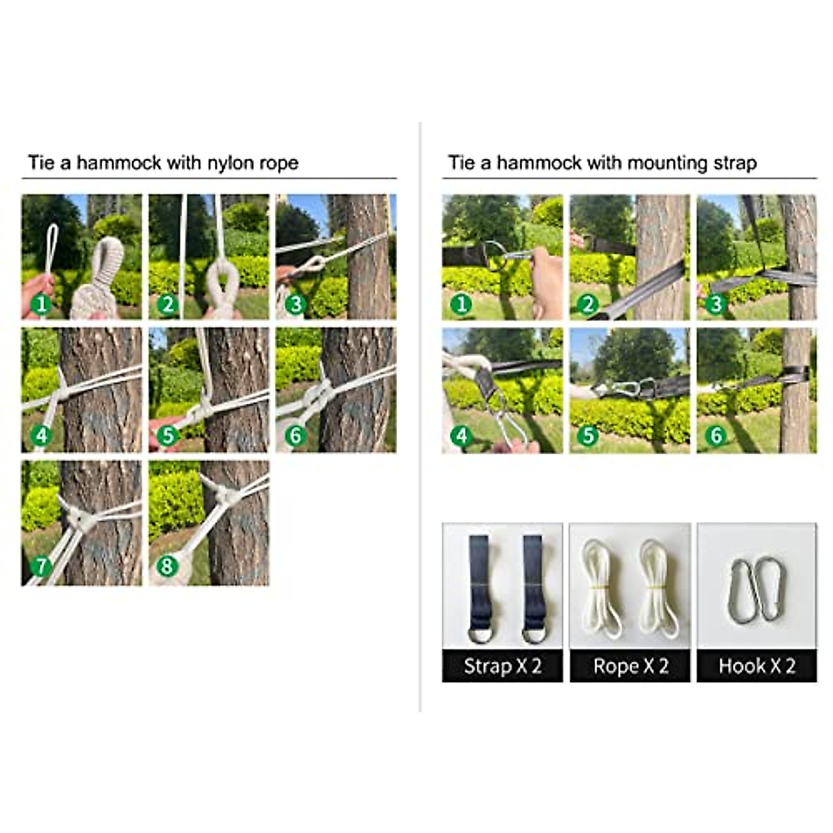 Bellzacasa Double Hammock, Heavy Duty 500 lb Load Capacity Tassels and Fishtail Knitting with Mounting Straps for Outdoor Camping Patio Balcony Black