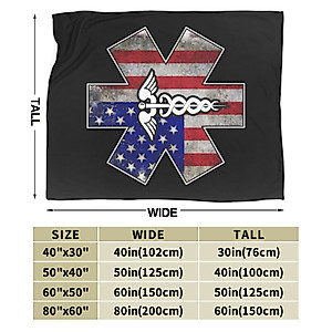 Rqwaaed EMS Star of Life EMT Paramedic Medic American Flag Throw Blankets Cozy Warm Lightweight Flannel Blanket for Sofa Bed Men and Women