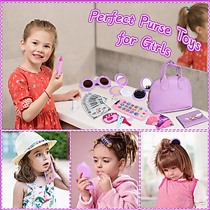 Learn2M Purple Play Purse for Little Girls Ages 3-6, My First Purse Toy with Handbag, Makeup Set, Sunglasses, Smartphone, Wallet, Car Keys, Credit Cards and Fake Money