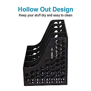 Comix Magazine File Holder, Sturdy Plastic Desk Organizers and Storage File Folder for Office Organization, Binder Organizer with 4 Compartments Storage Organiser Box, Black