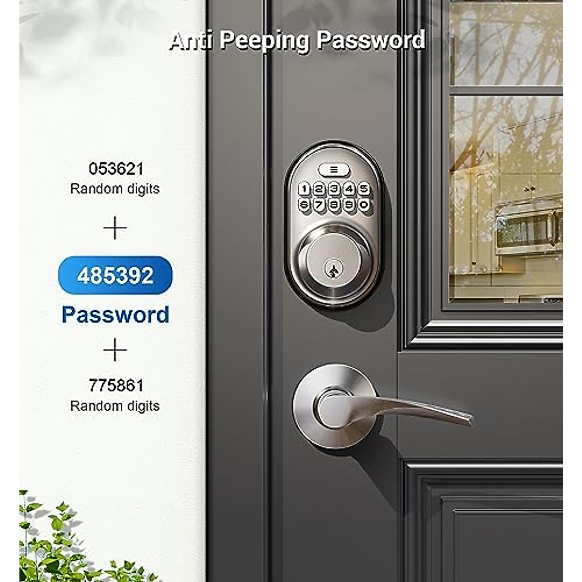 Veise Keyless Entry Door Lock with 2 Lever Handles - Electronic Keypad Deadbolt, Auto Lock, Back Lit & Easy Installation Design, Front Door Handle Sets, Satin Nickel