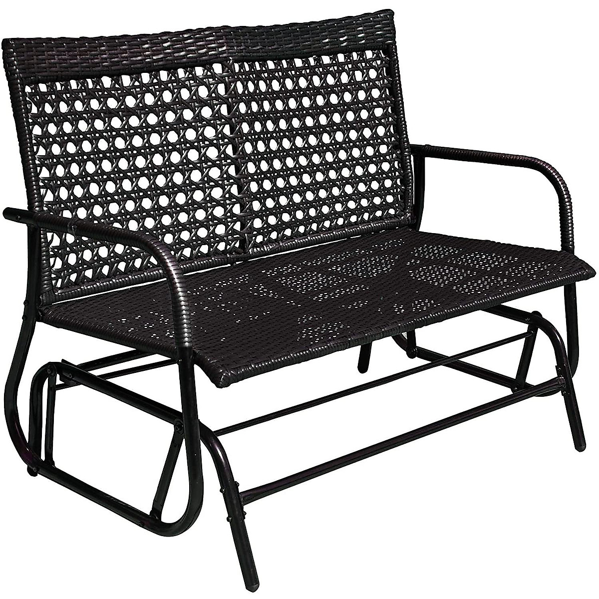 Sundale Outdoor Wicker Porch Glider Rocker Chair, Outdoor 2 Person Glider, Garden Bench Loveseat Sofa Couch for Patio, Outside, Poolside - Black, Metal, 350 Lbs Capacity