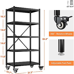 REIBII Storage Shelves for Storage with Wheels 1156LBS Heavy Duty Metal Shelving Unit 5 Tier Adjustable Shelving Units and Storage Rack Kitchen Garage Basement Shelf 2 Pack