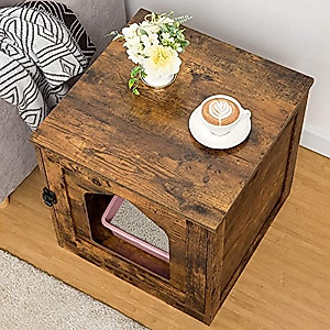 HOOBRO Cat Litter Box Enclosure, Hidden Litter Box Furniture, Enclosed Cat House Side Table, Cat Washroom with Door, Enlarged Cat Litter Cabinet for Fat Orange Cat, Nightstand, Rustic Brown BF01MW01