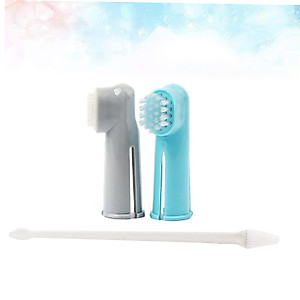 FRCOLOR Small Dog Toothbrush 4 Sets 3pcs Double Head Dog Brush Puppy Toothbrush