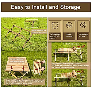 Pluatyep Travel Camping 4ft Folding Low Height Table Portable Wooden Outdoor Picnic Table Cake Roll Wooden Table with a Carry Bag for Picnic BBQ Camp Travel Patio Backyard Beach(Medium Table)