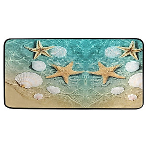 Starfish and Seashell On The Summer Beach Kitchen Mat Rugs Cushioned Chef Soft Non-Slip Floor Mats Washable Doormat Bathroom Runner Area Rug Carpet