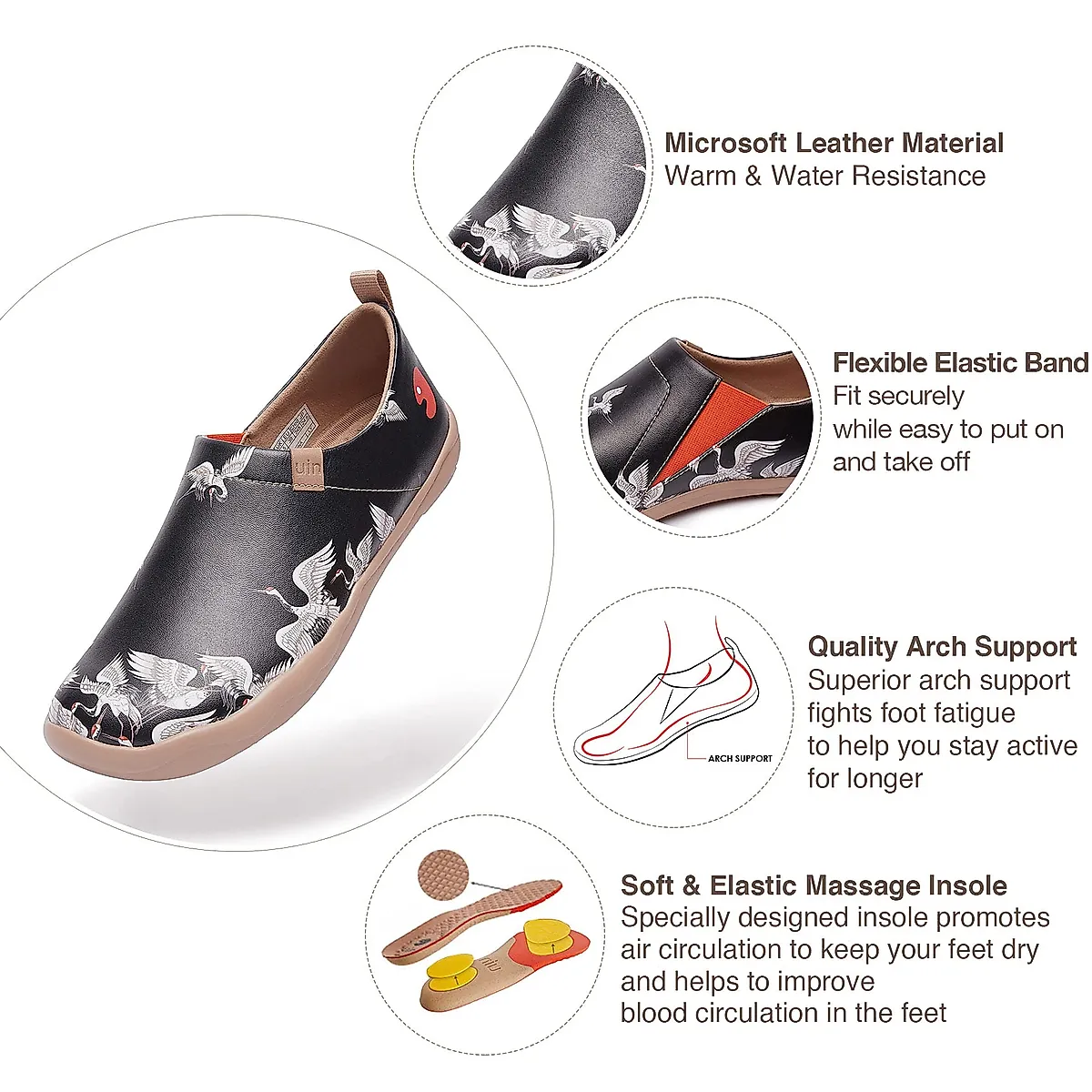 UIN Women's Walking Travel Shoes Slip On Microfiber Leather Casual Loafers Lightweight Comfort Fashion Sneaker Crane in Dark (9)