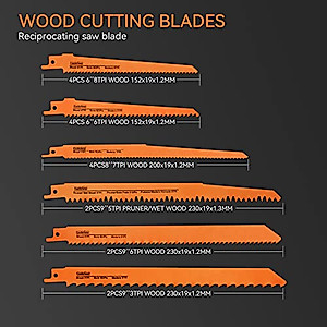Luckyway 28-Piece Reciprocating Saw Blades Set, Sawzall Saw Blades Set, Pruner Saw Blades Set for Wood Metal Cutting