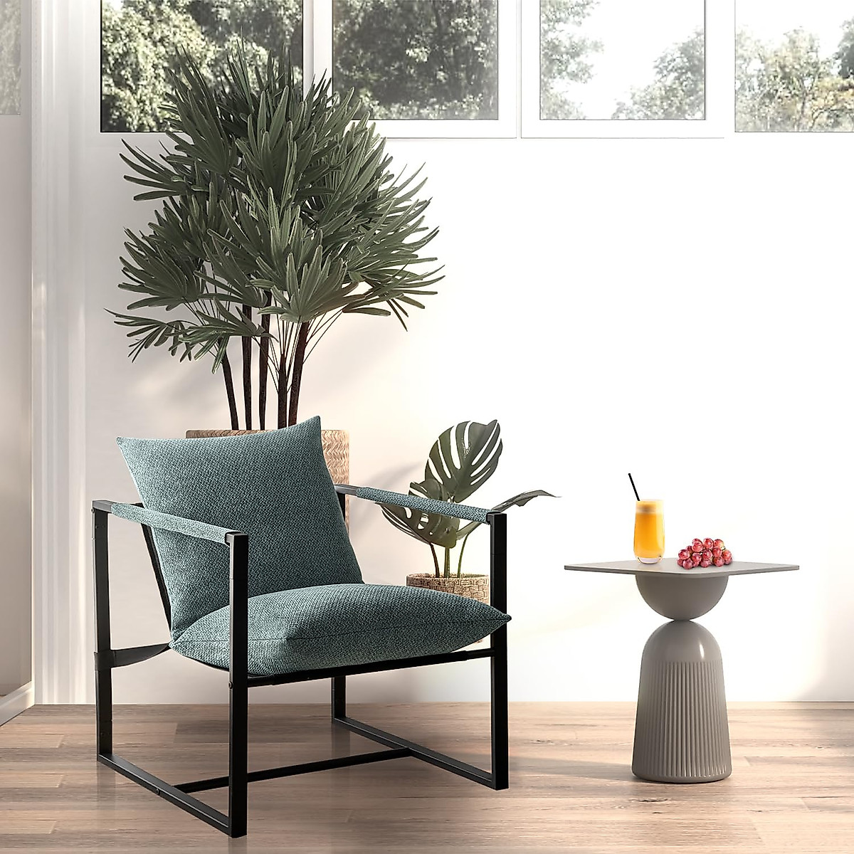 Wimarsbon Modern Accent Chair, Mid Century Sitting Chair with Sponge Cushion, Comfy and Sturdy Lounge Chair with Metal Leg for Bedroom, Living Room, Office,Easy Assembly (Linen - Aqua)