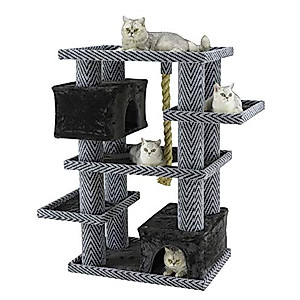 Go Pet Club 50.5" Sequoia Extra-Large Posts Multi-Level Cat Tree Kitty Scratcher Kitten Condo Tower House Furniture with Jungle Rope for Indoor Cats, Gray/Black