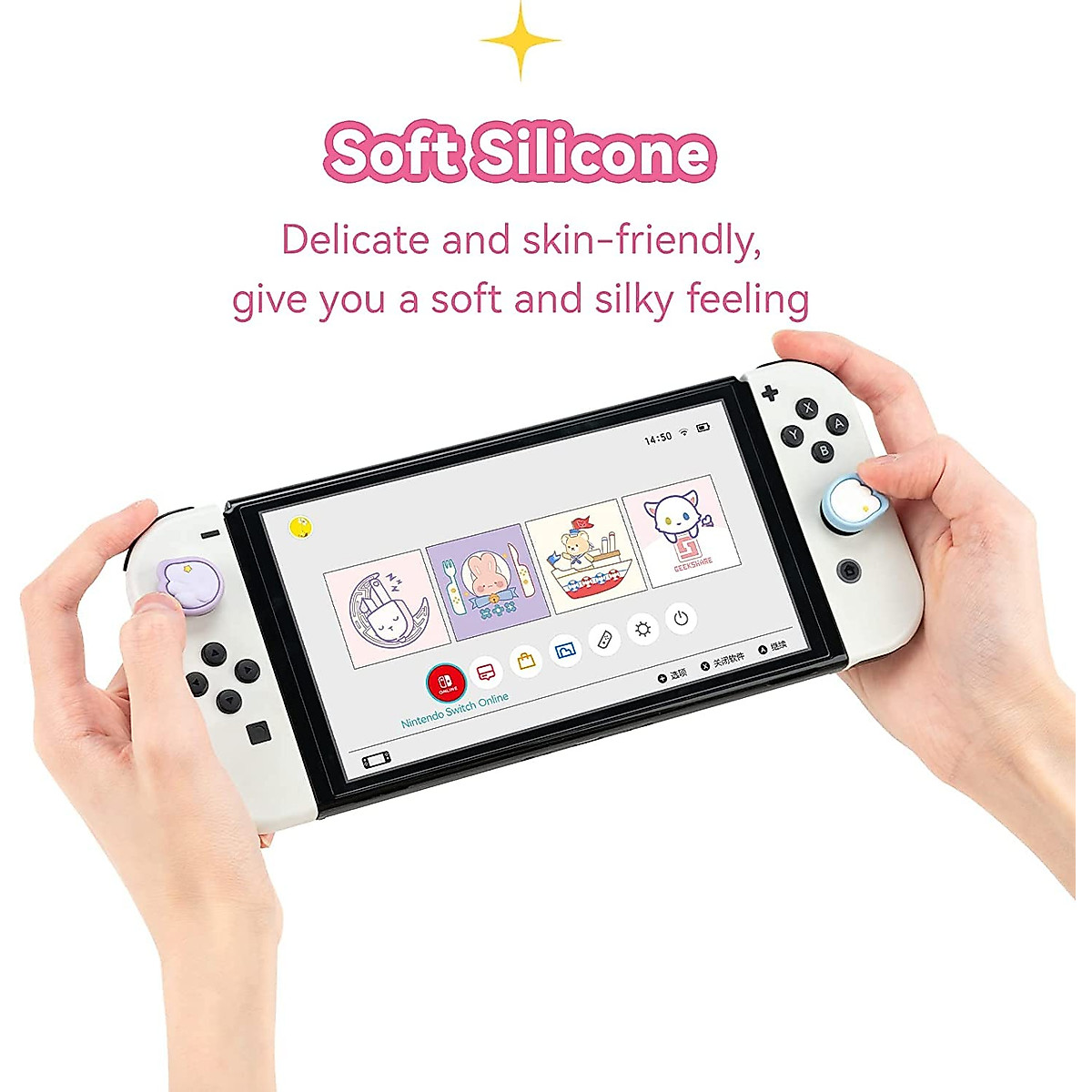 GeekShare Cute Silicone Joycon Thumb Grip Caps, Joystick Cover Compatible with Nintendo Switch/OLED/Switch Lite,4PCS - Little Wings