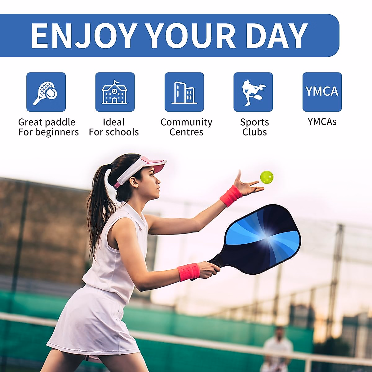 Pickleball Paddles Set of 2- Premium Rackets Fiber Face & Polymer Honeycomb Core Pickleball Set Includes 2 Pickleball Paddles + 4 Pickleball Balls + 1 Bag (ShuangMian)