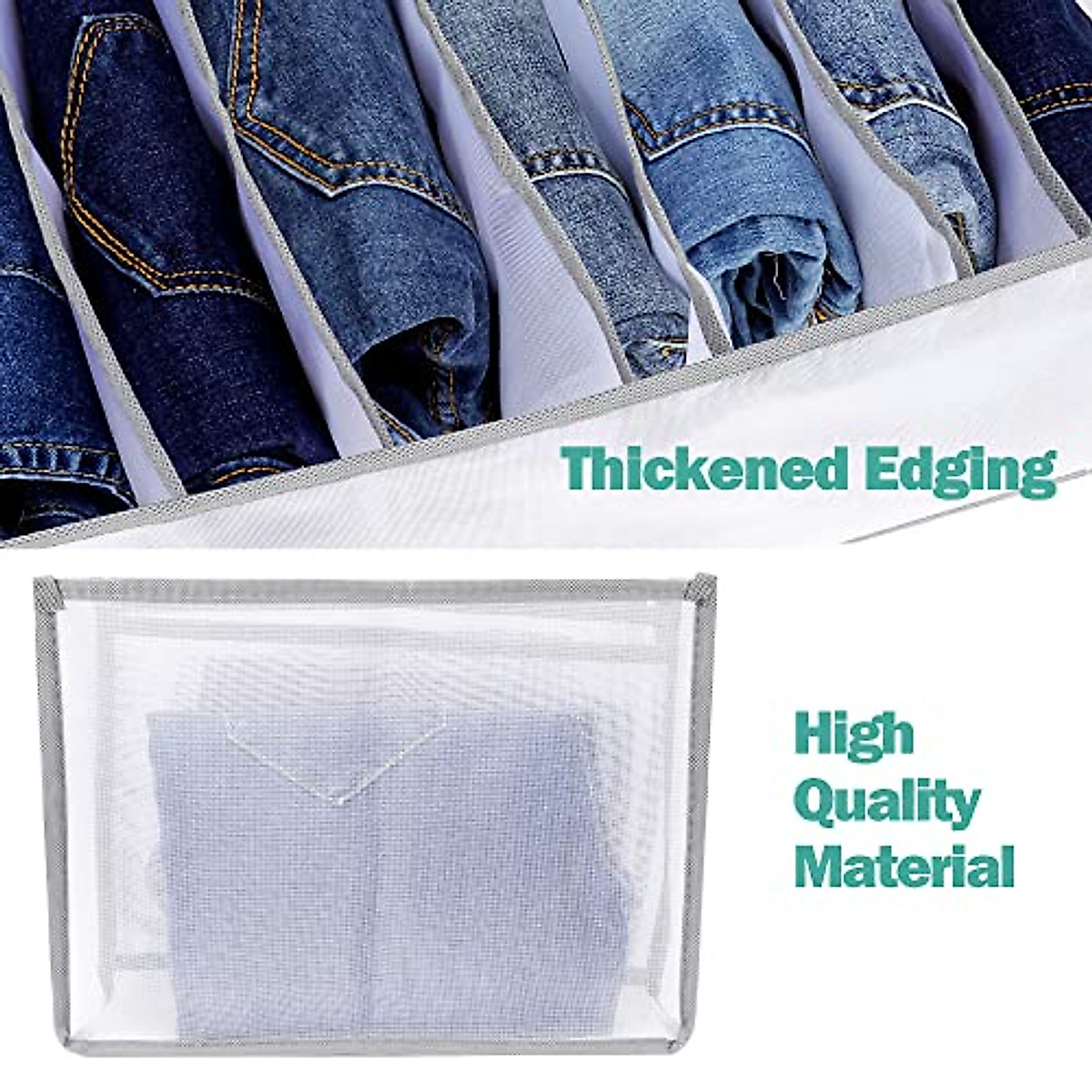 2 Pcs Wardrobe Clothes Organizer Upgrade Foldable Pants Clothes Drawer Organizers Large Washable Compartment Storage Box for Jeans T-shirts Leggings(7 Grids)