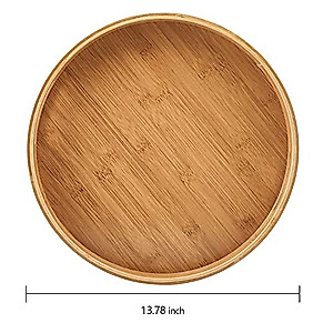 Jucoan 14 Inch Large Round Serving Tray with Handle, Bamboo Wood Circle Tray, Decorative Food Tray for Ottoman, Coffee Table, Breakfast, Drinks