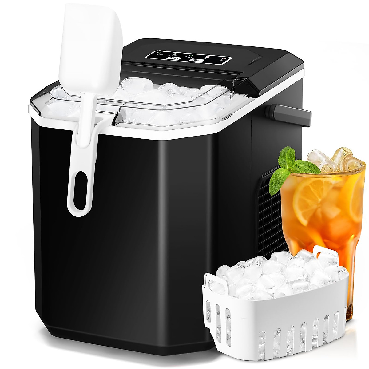 Ice Makers Countertop with Self-Cleaning, 9 Ice Cubes in 6Mins, 26.5lbs/24Hrs, Portable Ice Maker with Ice Scoop/Basket for Kitchen/Home/Bar, Black