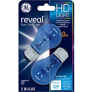 GE Lighting 48706 40-Watt Reveal A15 Appliance Bulb, 2-Card, 2 Count (Pack of 1), Clear