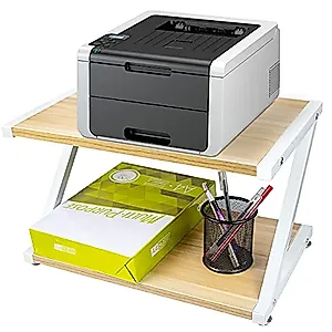 DUNCHATY Wood Printer Stand with Storage Under Desk Shelf Printer Table Stand for Office Storage Organizer, Desktop Stand with Adjustable Anti-Skid Pad, 2 Tier Printer Organizer Stand for Home Office