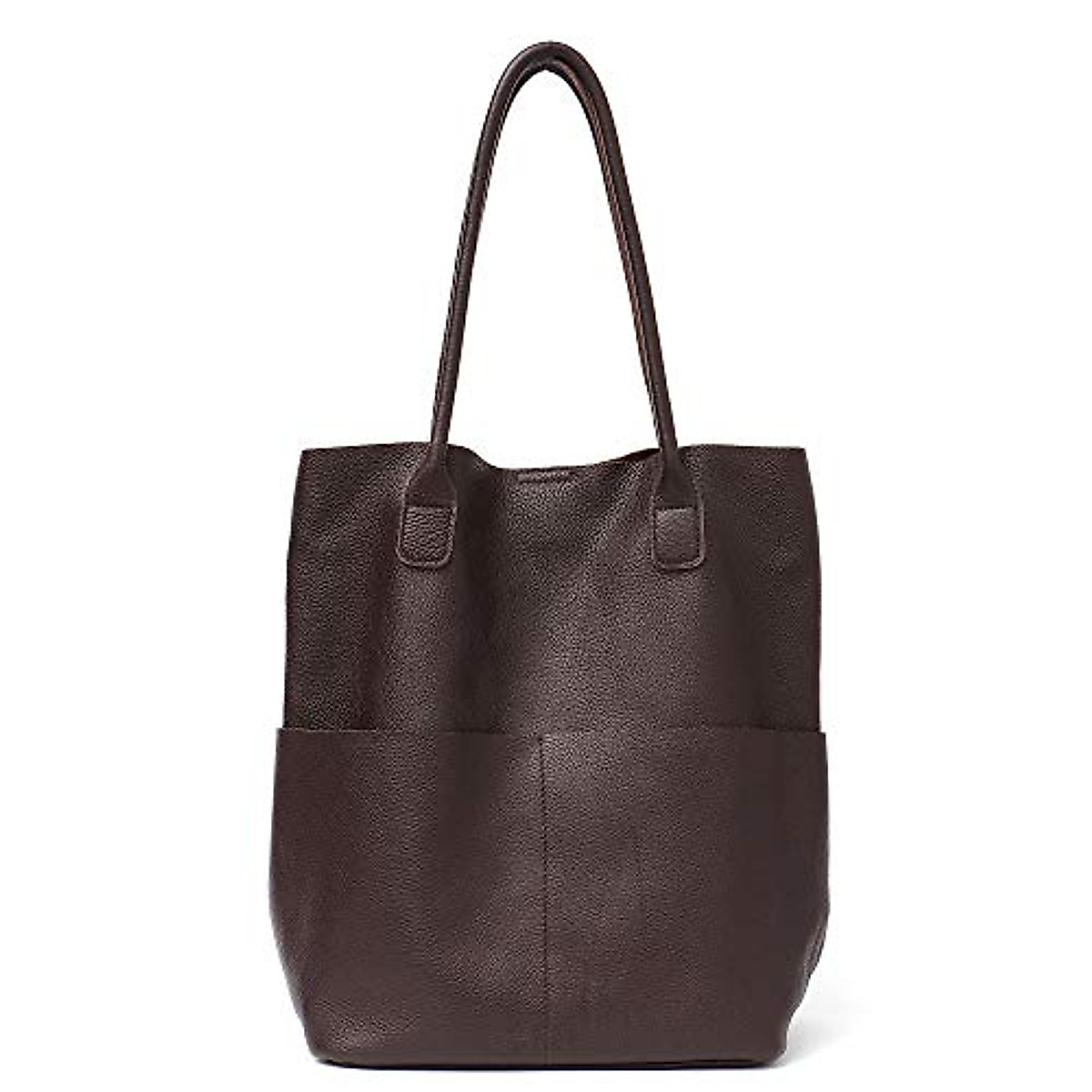 STEPHIECATH Genuine Leather Women's Shoulder Bag Large Casual Soft Real Leather Skin Tote Vintage Snap Basket Carry Bag (COFFEE)