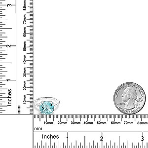 Gem Stone King 925 Sterling Silver Sky Blue Topaz Double Prong Ring For Women (4.65 Cttw, Cushion Checkerboard 10MM, Gemstone Birthstone, Available in size 5, 6, 7, 8, 9)