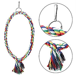 Bird Rope Swing, Cotton Bird Circle Ring Rope Perch Stand Swing Chewing Toy Birdcage Decoration Accessory for African Grey Budgie Parakeet Cockatiel Cockatoo(L)