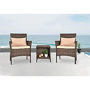 Tappio 3 Pieces Patio Furniture Set Outdoor Bistro Sets All Weather Patio Conversation Sets PE Rattan Wicker Chairs with Cushions and Pillows Beige