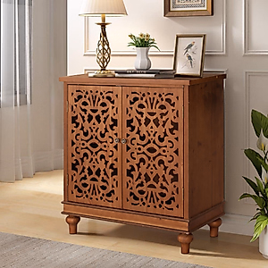 PHI VILLA Accent Cabinet with Doors Storage Cabinet Corner Entryway Living Room Cabinet, Red Brown